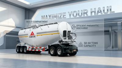 China 48.5cbm Mn Steel  Bulk Cement Tank Semi Trailer Truck ISO / 3C / BV / IFA / SGS for sale