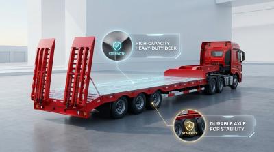 China Low Bed Semi Trailer Truck 3 Axles 80 Tons 17m for Loading Construction Machine for sale