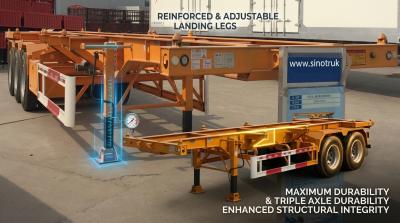 China Flat Bed Semi Trailer Truck For 20 Or 40 Feet Container Carrying for sale