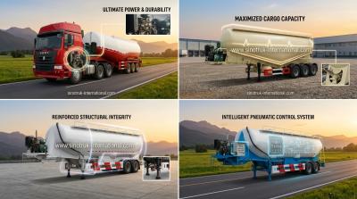 China SINOTRUK 3 Axle 48500 Liters Bulk Cement Tank Semi Trailer Truck 50 - 80 ton Loading capacity for sale