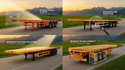China Flat-bed Semi Trailer Truck 3 Axles 50Tons 13m for Container Loading for sale