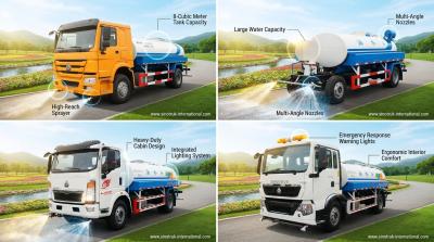 China High Efficiency Construction Water Truck 8-12CBM With 360 Degrees Rotation for sale