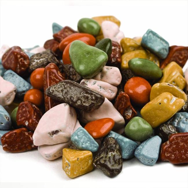 Colorful assortment of custom labeled chocolate beans