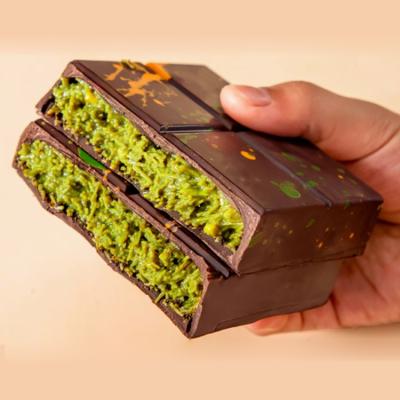 China Dubai Pistachio Paste Compound Chocolate Custom Exotic Handmade Snacks Halal for sale