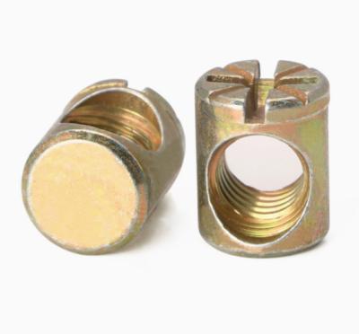 China Furniture Wood Insert Slotted Barrel Nut Iridescent Color Zinc Steel Hammer Head for sale
