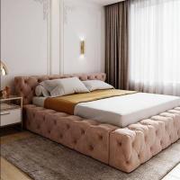 China Modern Style Solid Wood Upholstered Platform Bed Comfortable High Density Composite Foam for sale