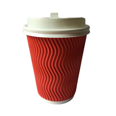 Cina Tazze di carta per caffè rosso caldo Acqueo Rivestito Ripple Wall Tazze di carta da 12 oz in vendita