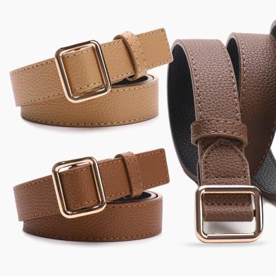 China Customized Belt Brown Khaki Thin Strap Belts For Women Glossy Soft Faux Leather Belt For Jeans for sale