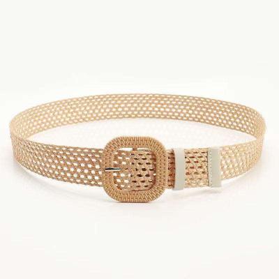 China Square Buckle Ladies Belt Woven Belt Multi-Color Raffia Style Casual  Fashion Accessory for sale