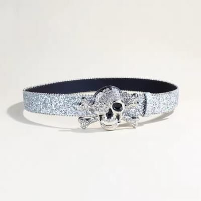 China 2026 New Trendy Belt Women Custom Belt Rhinestone Personalized Skull Youth Shining Belt Women'S Button Factory Wholesale Price for sale