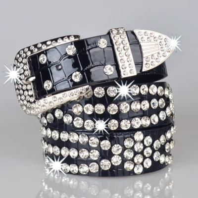China Croc Embossed PU Waist Strap Women's Belt Rhinestone Western Buckle Rhinestone Belt Custom Color & Material for sale