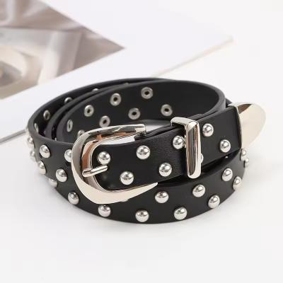 China Manufacture Price Women Alloy Buckle PU Strap Studded Rivet Waist Belt Decorative Handmade Waistband Casual Waist Belt for sale