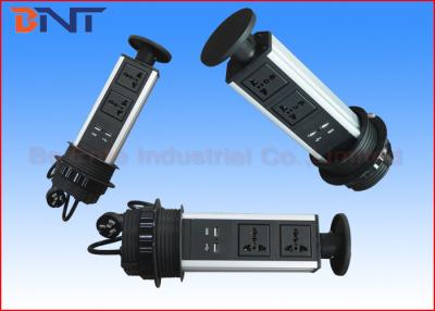 China Aluminum Alloy Shell Vertical Pull Up Power Socket With 2 USB Charger for sale