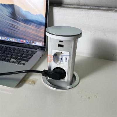 China Lifting Recessed Tabletop Pop Up Socket with 2 AC Outlets and USB Ports Concealed Power Socket Outlet for Office Desk for sale