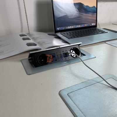 China Embedded Factory Pop up Socket with EU Power Outlet Embedded Tabletop IP44 2 AC Outlets RJ45 Network and HDMI plug for sale