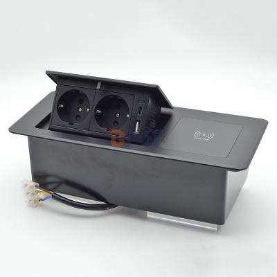 China Desktop Table Hidden Charging Sockets Multi Connection Box Pop up Power Socket With Wireless Charging for sale