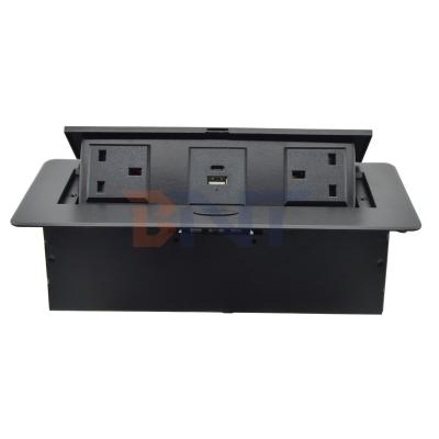 China Custom Pop-Up Design Electric Power UK Plug Socket Flush Mount 2 Outlets Tabletop Socket for Meeting & Conference Tables for sale