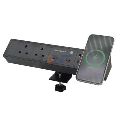 China Multi-Functional 2 AC Outlets Dual USB A+C UK 65W PD Fast Charge Desktop Clamp Socket Power Strip for sale