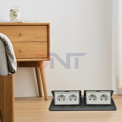 China Aluminum Alloy Floor Socket Pop-up Waterproof Hidden Ground Socket Plug 4 Outlet Power Socket for sale