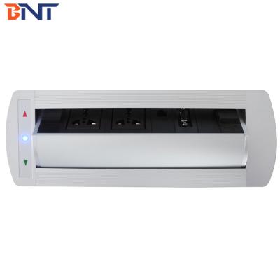 China Silver  Aluminum Alloy Table  Flip Up Hidden Outlet With  2* Universal Power for sale