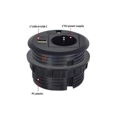 China Wire hole cover design Round Sofa Embedded Power Socket with EU Standard Power Outlets USB A+C for sale