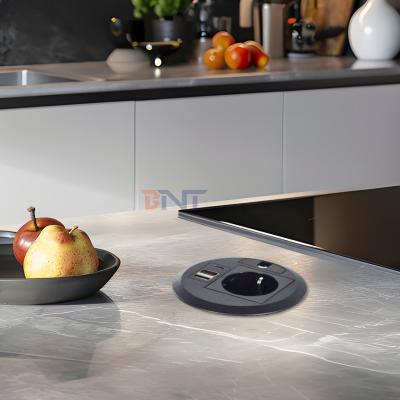 China Wire hole cover design Round Sofa Embedded Power Socket with EU Standard Power Outlets USB A+C for sale