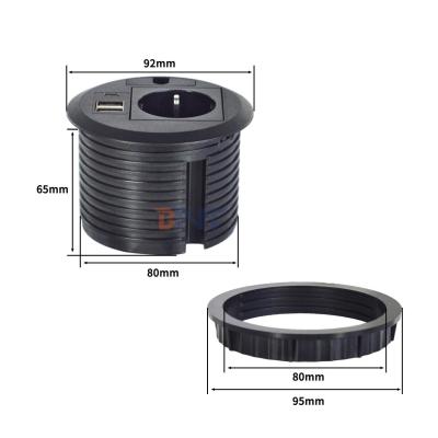 China Wire hole cover design Round Sofa Embedded Power Socket with EU Standard Power Outlets USB A+C for sale