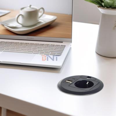 China Wire hole cover design Round Sofa Embedded Power Socket with EU Standard Power Outlets USB A+C for sale