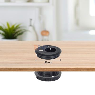 China Wire hole cover design Round Sofa Embedded Power Socket with EU Standard Power Outlets USB A+C for sale