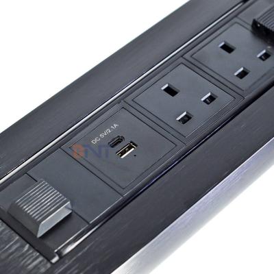 China UK Standard Custom AC Power Socket Desktop Embedded Electric Flip Socket with 2 Outlets 1 USB & 1 Type C & 1 Wireless Charger for sale