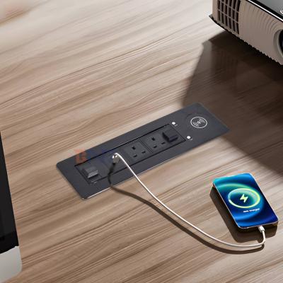 China UK Standard Custom AC Power Socket Desktop Embedded Electric Flip Socket with 2 Outlets 1 USB & 1 Type C & 1 Wireless Charger for sale