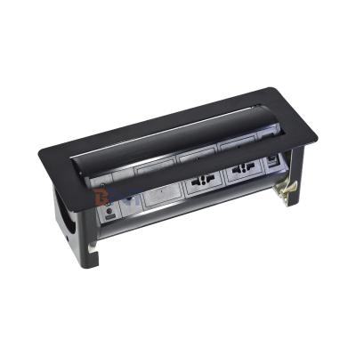 China Multimedia Rotating Desk Switch Socket/flip up Table Power Outlet/conference Table Panel Mounted Plug for sale