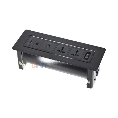 China Multimedia Rotating Desk Switch Socket/flip up Table Power Outlet/conference Table Panel Mounted Plug for sale
