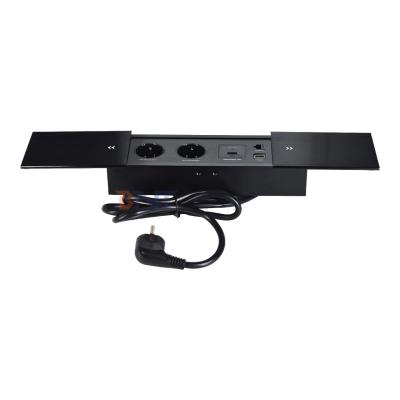 China Double Silp Open Euro Tabletop Electric Power Socket Slip-Open 2 AC Outlets & USB A+C IP44 for Office Use for sale