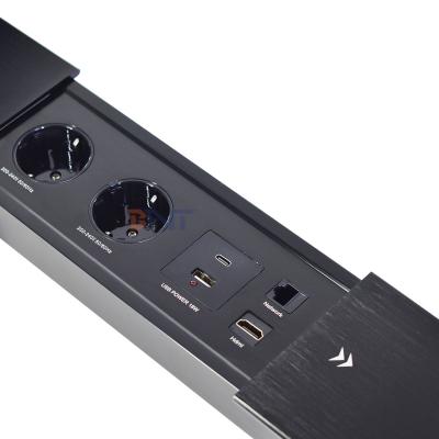 China Double Silp Open Euro Tabletop Electric Power Socket Slip-Open 2 AC Outlets & USB A+C IP44 for Office Use for sale