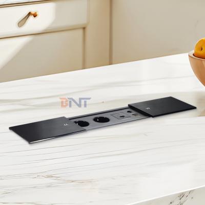 China Double Silp Open Euro Tabletop Electric Power Socket Slip-Open 2 AC Outlets & USB A+C IP44 for Office Use for sale