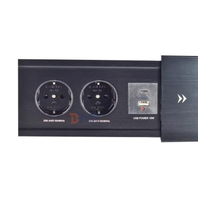 China Slip-Open Euro Tabletop Electric Power Socket 2 AC Outlets USB A+C IP44 16A Rated Current for Office Use EU Plug Standard for sale