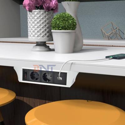 China Flexible EU Installed Under Tables/Chairs/Sofa Edge Power Strip Hanging Electric Extension Sockets With USB Port for sale