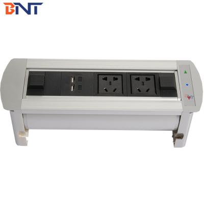 China Electric Rotating Silver Color Table Pop Up Multimedia Connector  Double Universal Power Plug for sale