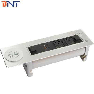 China Electric Rotating Tabletop Hidden Socket 2mm Panel Thickness Supply For High-tier Conference Room for sale