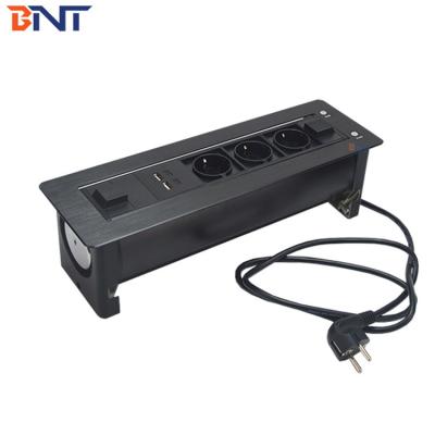 China Black Electric Flip Up Multimedia Socket With Three EU Power Interfaces for sale
