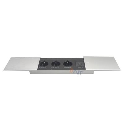 China Sliver Sliding Media Meeting Table Socket Box With Usb Charging for sale