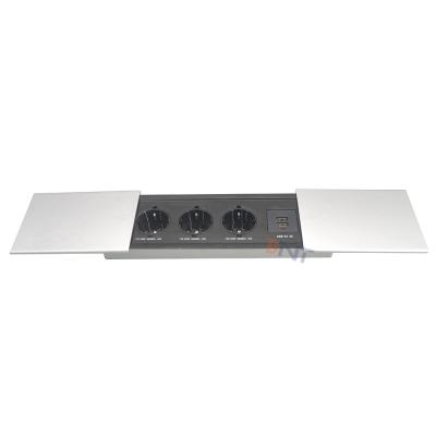China Silver Slide Desktop Power Outlet Tabletop Media Socket In Meeting Head Desk for sale