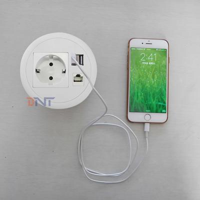 China Smart Round Desktop Power Grommet Socket With 2 US Power Socket 2 Usb Charging Port for sale