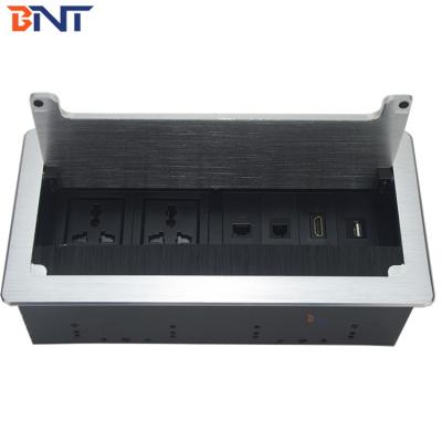 China Office Furniture Clamshell Brush Hidden In Desk Table Mounted Socket Box for sale