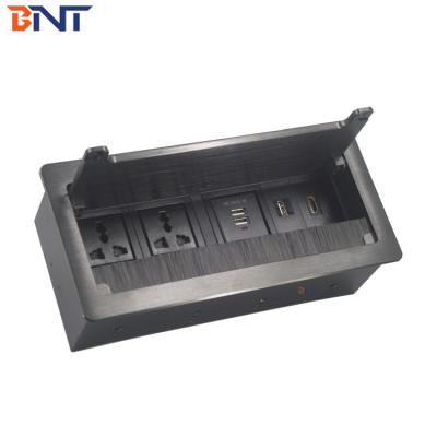 China Factory Wholesale Brushed Aluminum Multimedia Office Hidden Desktop Power Socket Box for sale