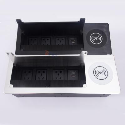 China White / Black Brush Cover Desktop Socket Conference Room Table Power Outlets With Wireless Charger for sale