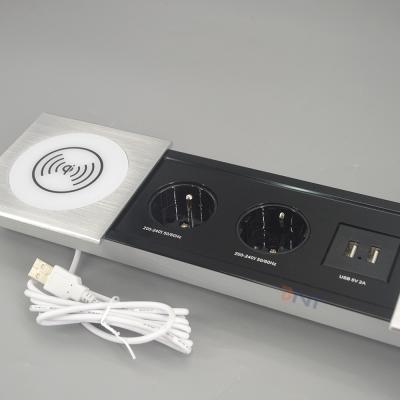 China Multimedia Table Sliding Power FR Socket With Usb Charging And Wireless Charger for sale