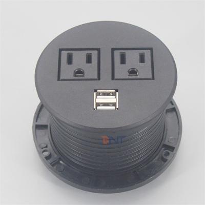 China Mini Round Table Socket With 2 X USA Power And 1 X USB Charger for sale