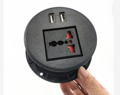 China Recessed Round Desk Socket Grommet Hole Desk Socket Charger With 1 Universal 2 USB For IPad Tablet IPhone Black Or White for sale